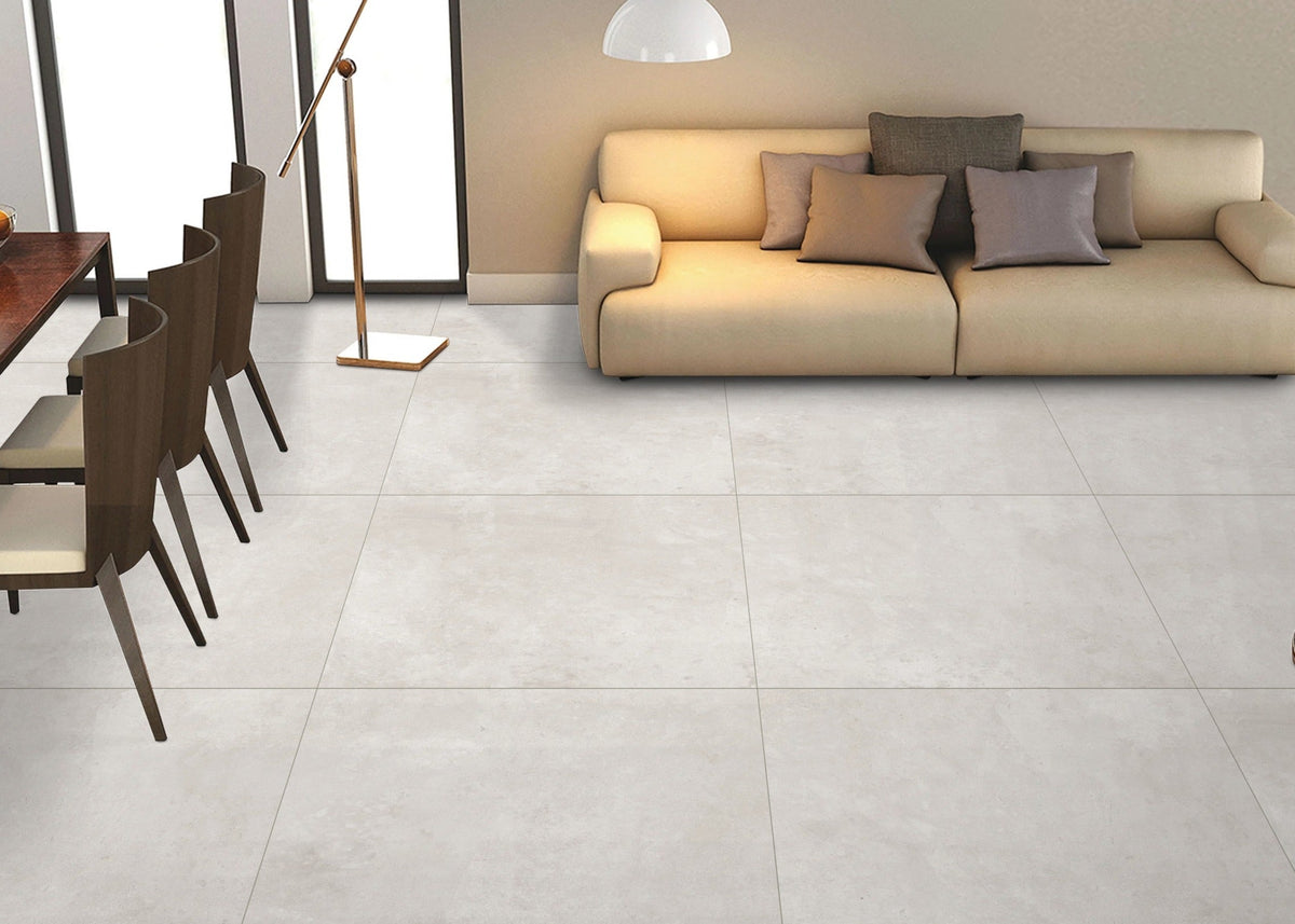 Light Grey Marble With Concrete Effect 800mm x 800mm Large Matt Porcel ...