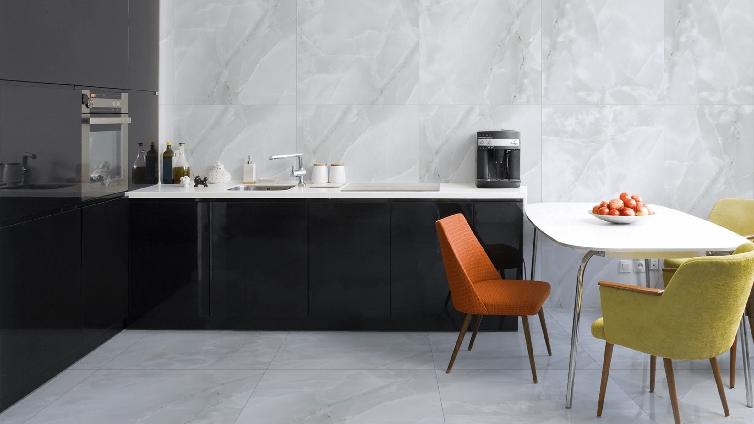 Square Grey Onyx 600mm x 600mm Glossy Porcelain Tile– Tiles Universe