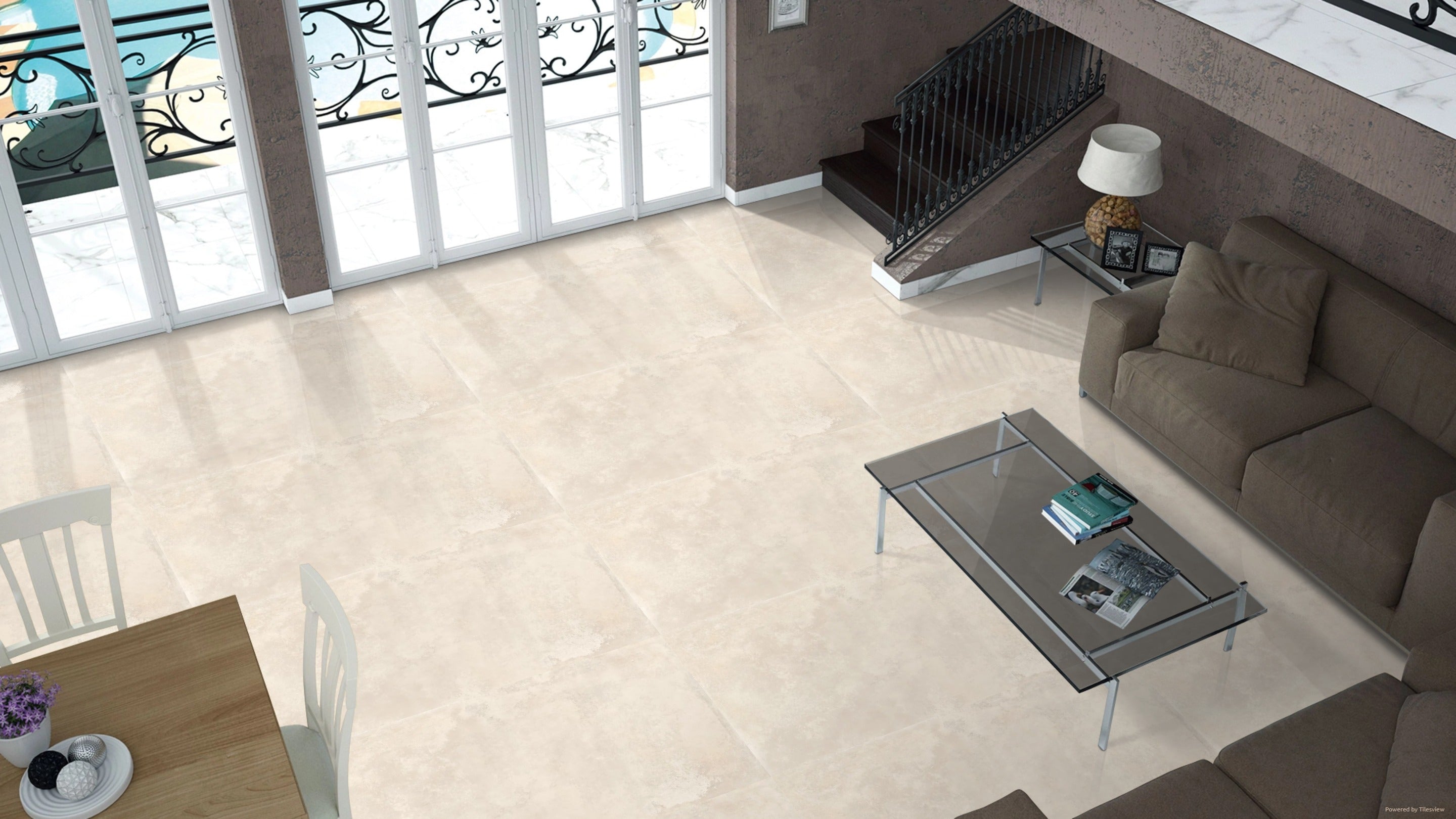Cloudy Ivory Porcelain Matt Floor Tile 600x1200mm – Sand | Tiles Universe