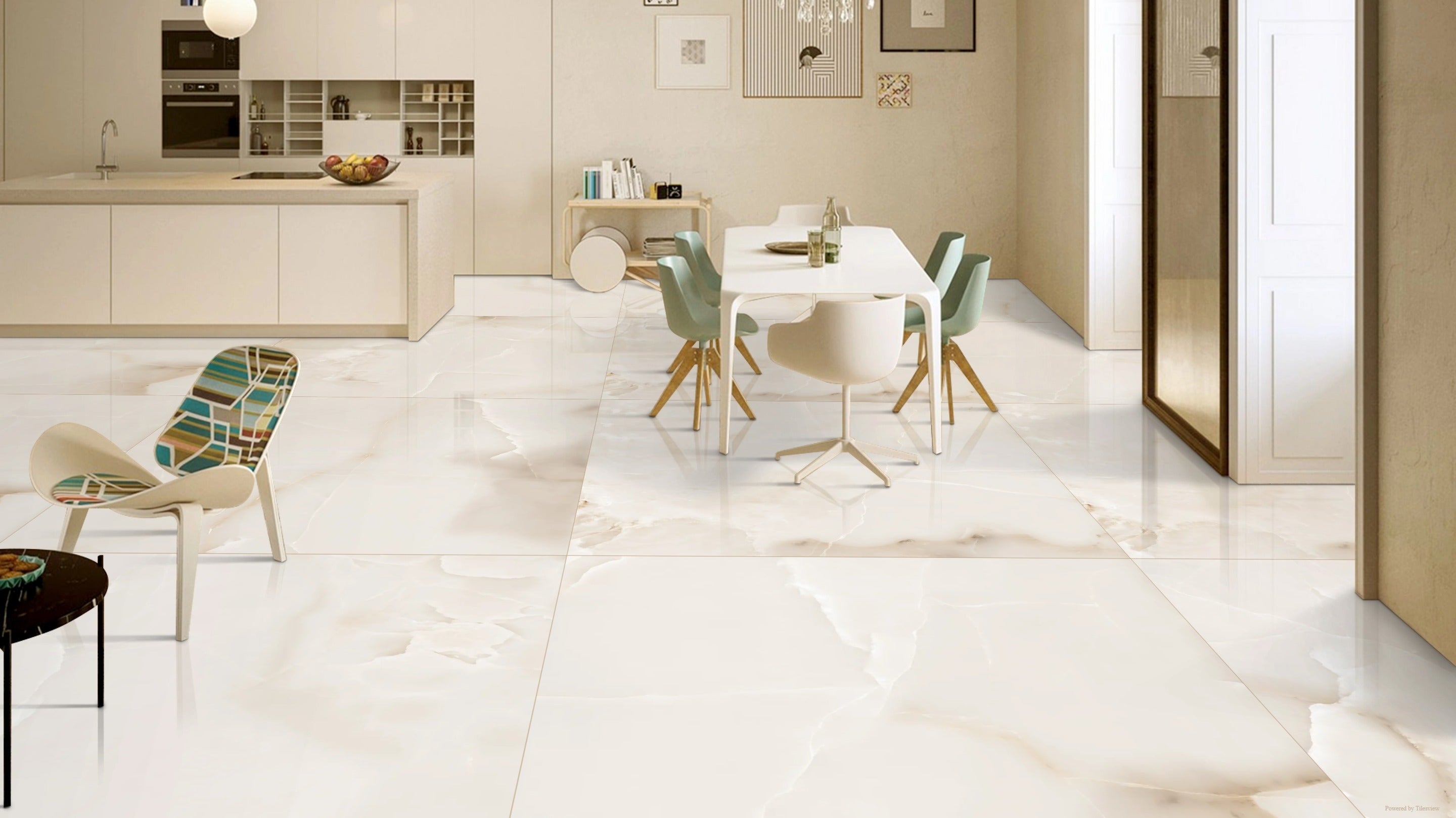 High Gloss Ceramic Floor Tiles Hessina Ivory Shiny Glazed Porcelain