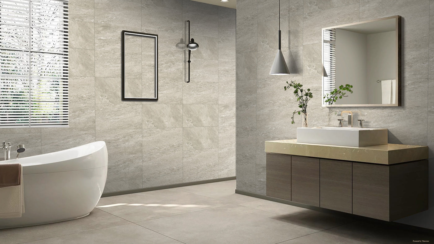 Stone Effect Beige Grey Matt Tile 600mm x 300mm Porcelain Bathroom Til ...
