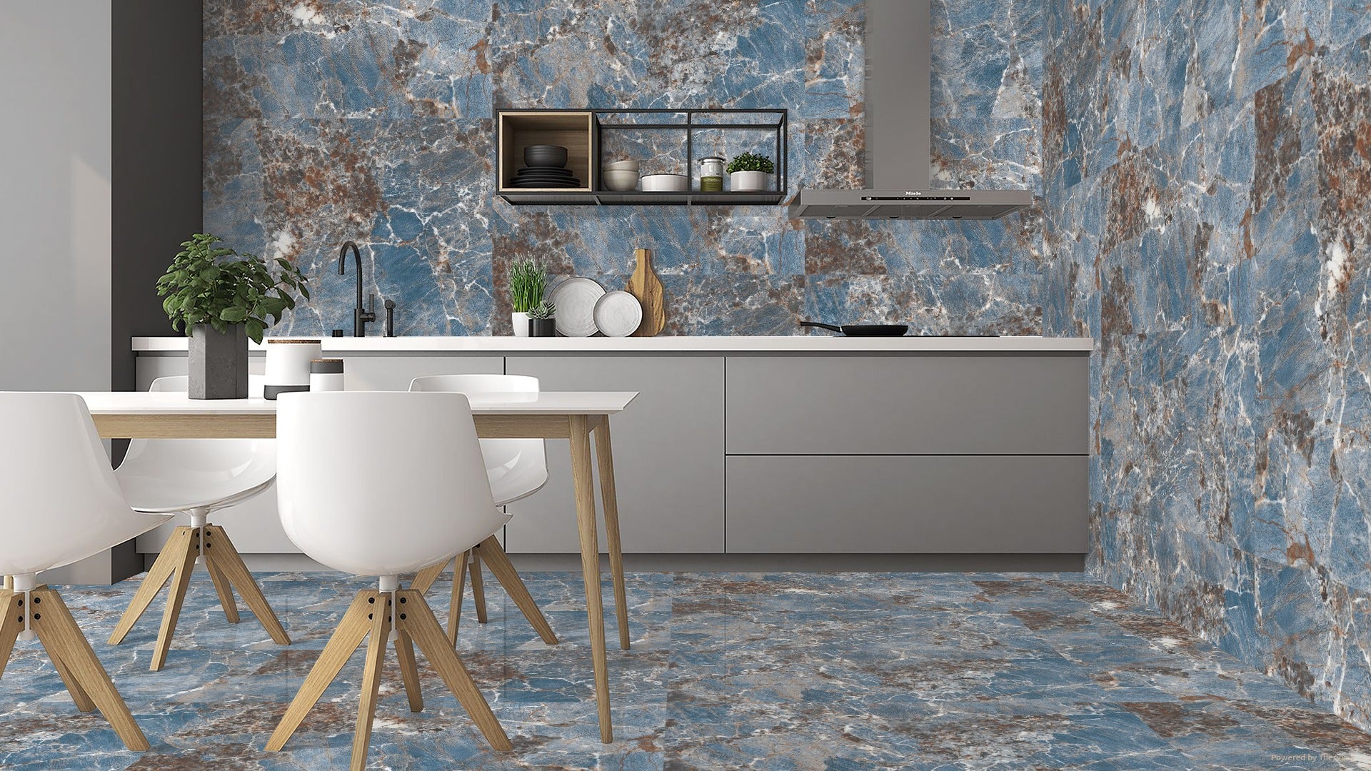 Light Blue With Brown Veins 600mm x 1200mm Blue Super Gloss Tile– Tiles ...