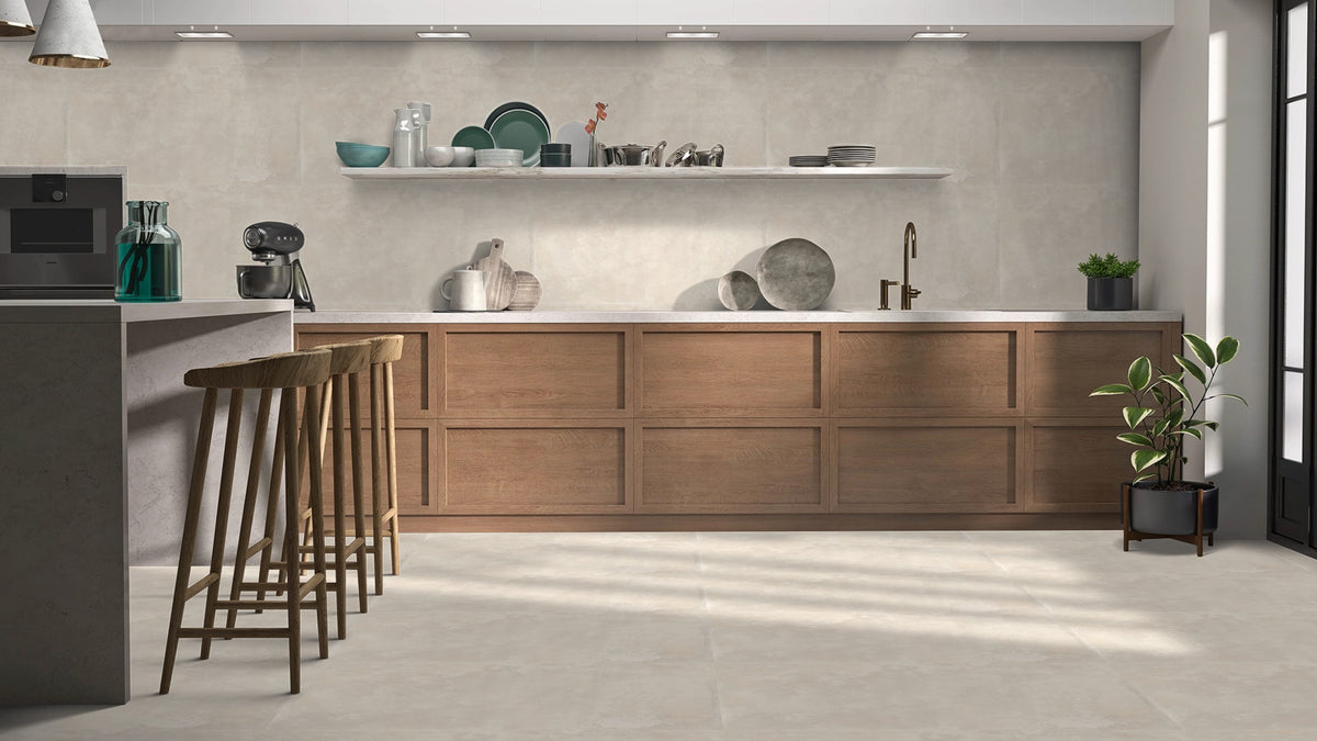 Cloudy Ivory Porcelain Matt Floor Tile 600x1200mm – Sand | Tiles Universe